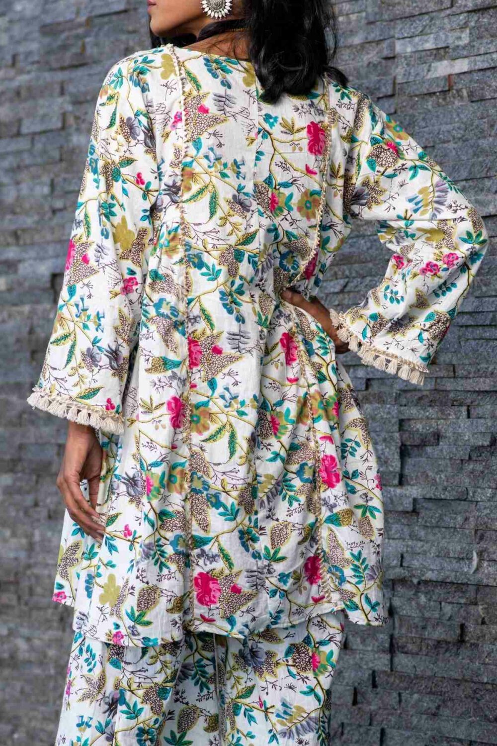White flower print cotton palazzo set - Asharfi Design